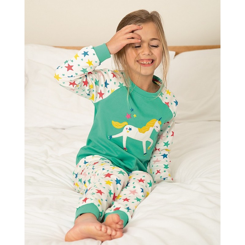 Frugi Ace Pyjamas PJ's Pacific Aqua Unicorn Size 6-7 Years